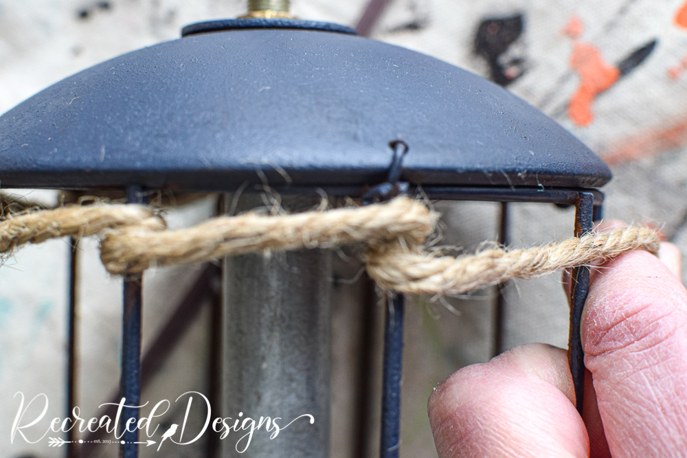 Give a Rusty Hanging Light a Makeover With Thick Twine - Recreated Designs